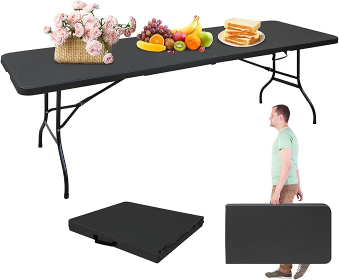 Amazon.com: LSKSSNG Portable 8Ft Folding Table, Heavy Duty Plastic Fold ...