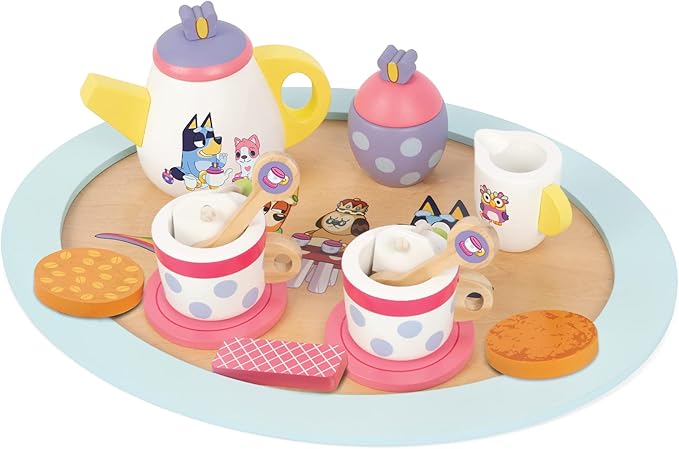 Bluey – Tea Party Set – Wooden 18-Piece Pretend Play Set with Tray ...