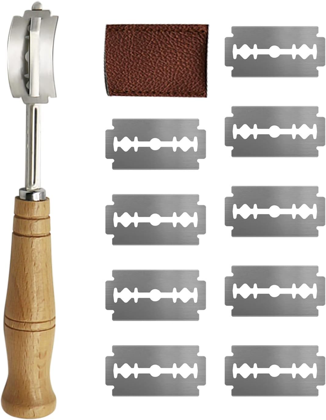 LSYYSL 1 Piece Wooden Handle Bread Knife with 10 Stainless Steel Blades ...