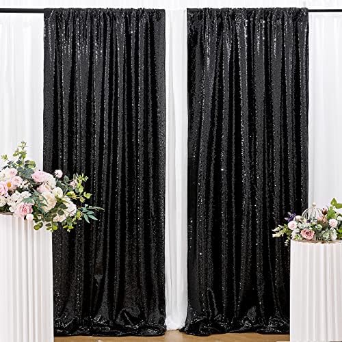 Amazon.com : TCBESTO Sequin Backdrop Curtain 8 Panels 2FTx8FT Black and ...