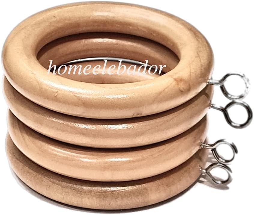 Wooden Curtain Rings 38mm with Screw Eye Natural Wood Drapery Curtain ...