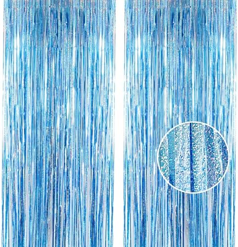 2pcs 3.2 x 8.3ft Glitter Baby Blue Tinsel Curtain Foil Fringe Curtain ...