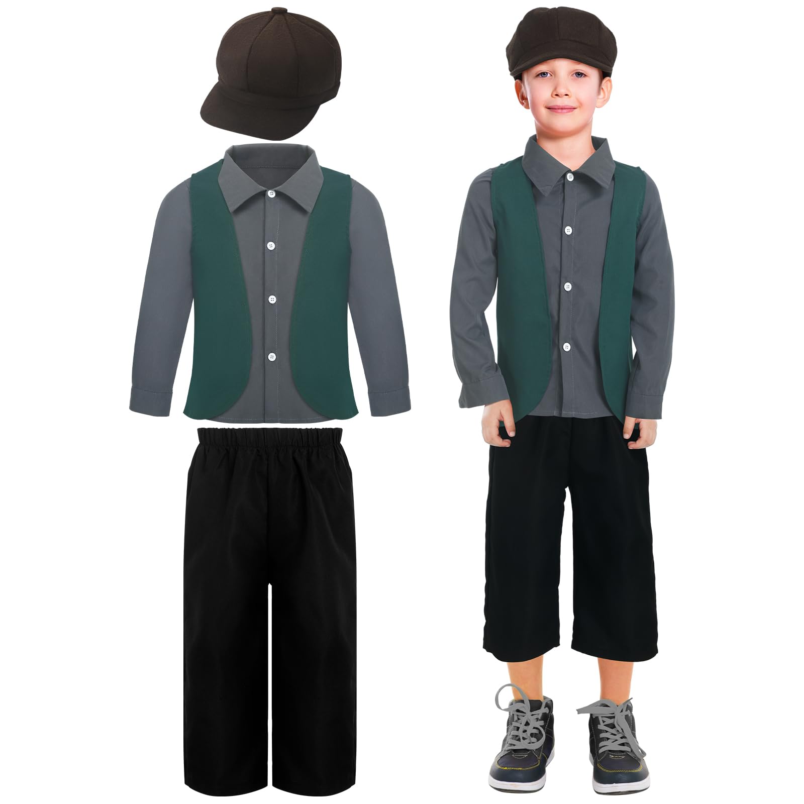 Handepo 4 Pcs Boy Colonial Costume Set with Trousers Cap Waistcoat ...