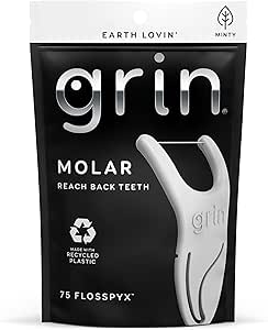 GRIN Molar Flosspyx, Floss Picks, 75 Count, Dental Flossers, Minty ...