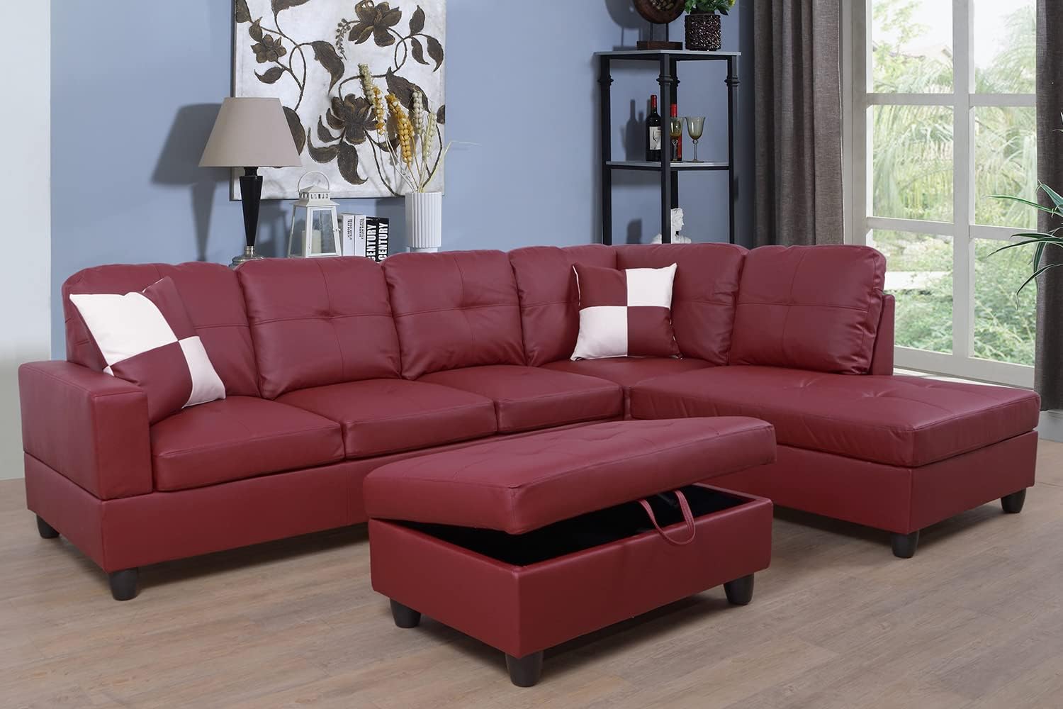 Amazon.com: SIENWIEY Red Leather Sectional Couch for Living Room Set ...