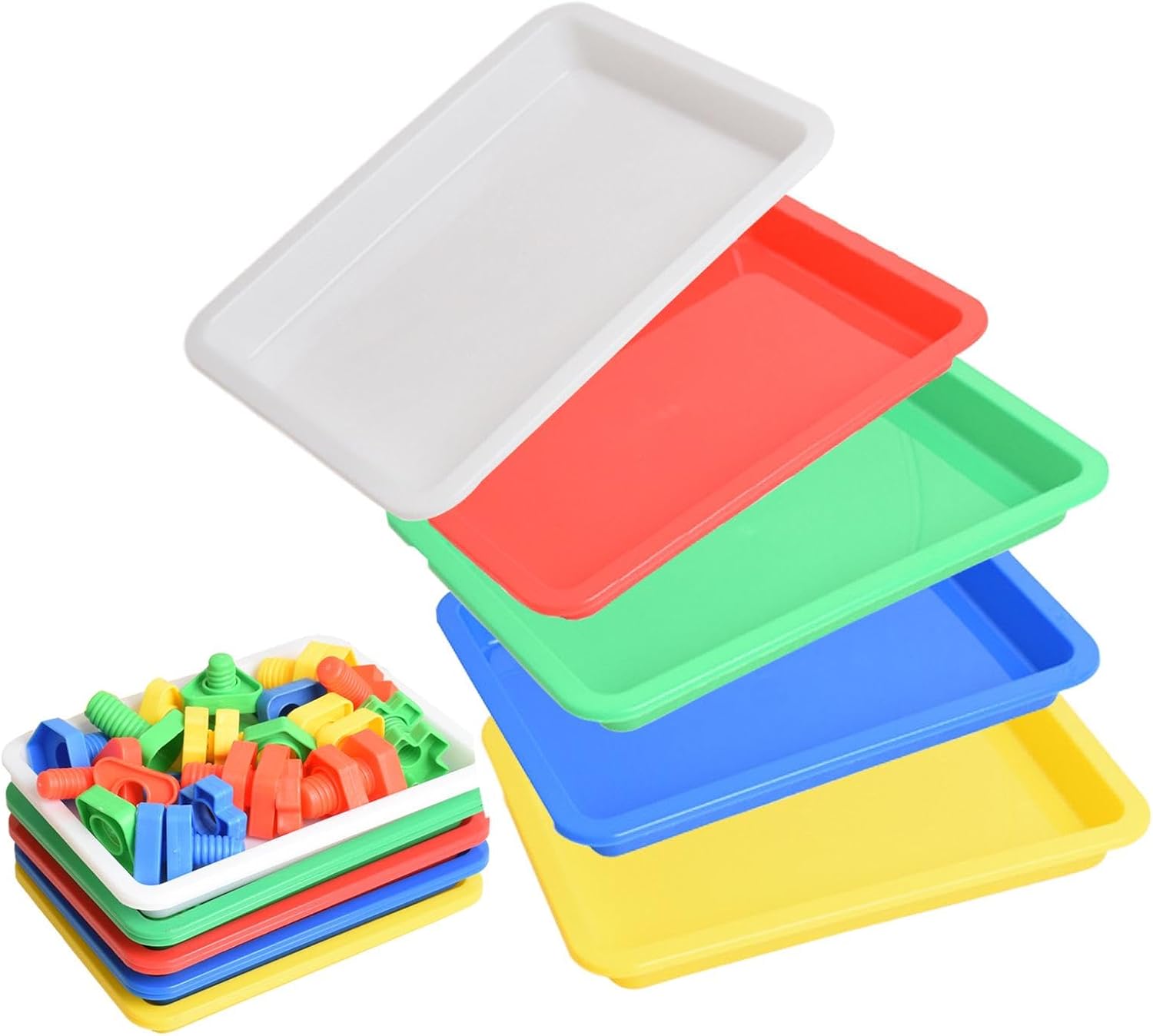 5 PCS Multicolor Play Trays, Reusable Trays Non-slip Organizer Trays ...
