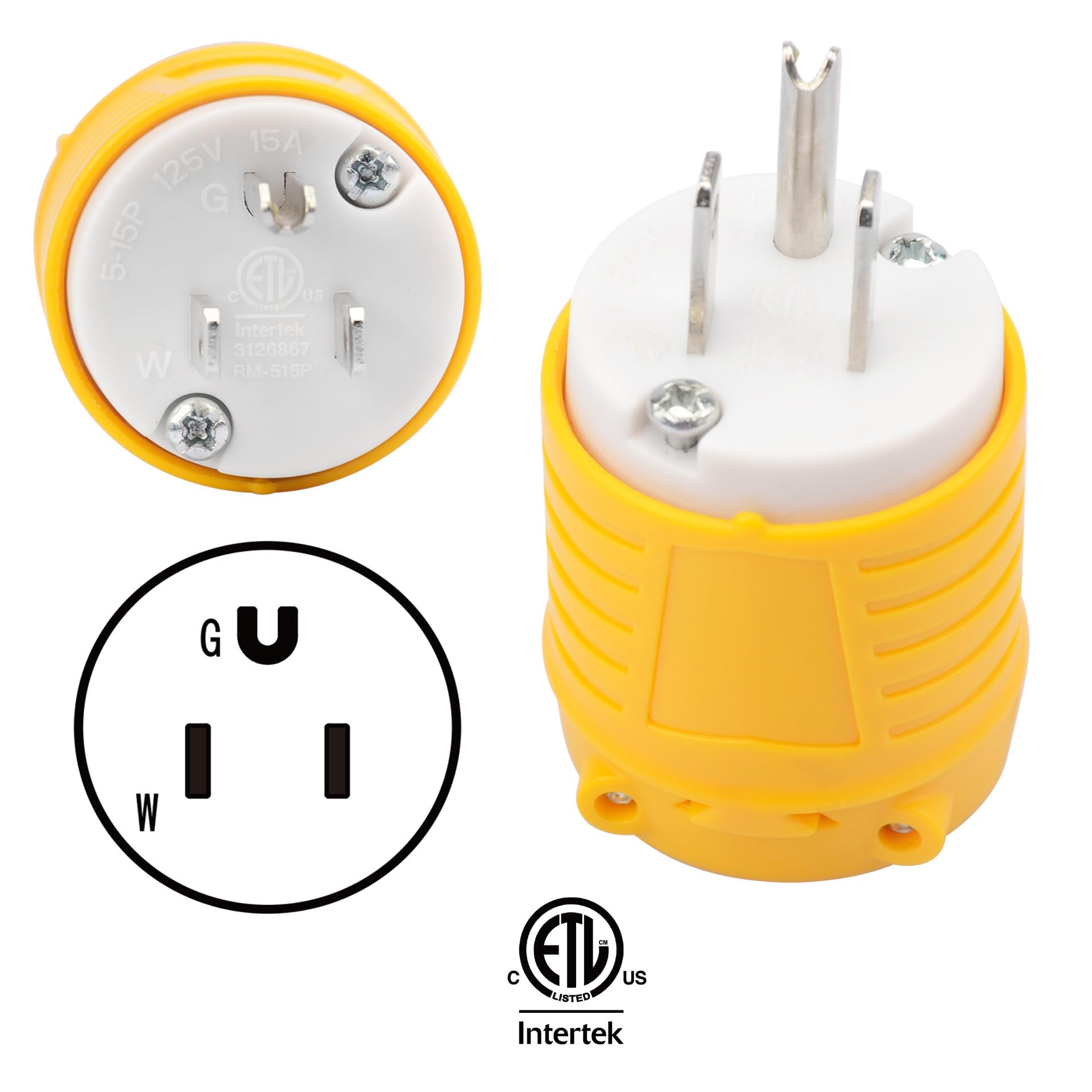 Snapklik.com : NEMA 5-15P, 2Pole 3Wire, Straight Blade, Male Plug ...