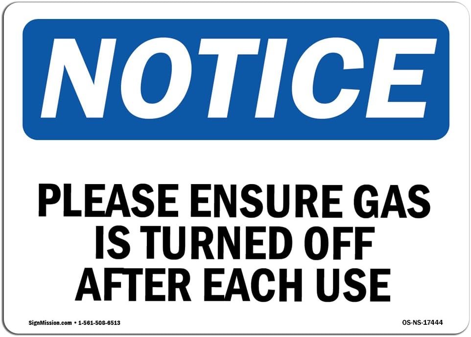 Amazon.com: OSHA Notice Signs - Please Ensure Gas is Turned Off After ...