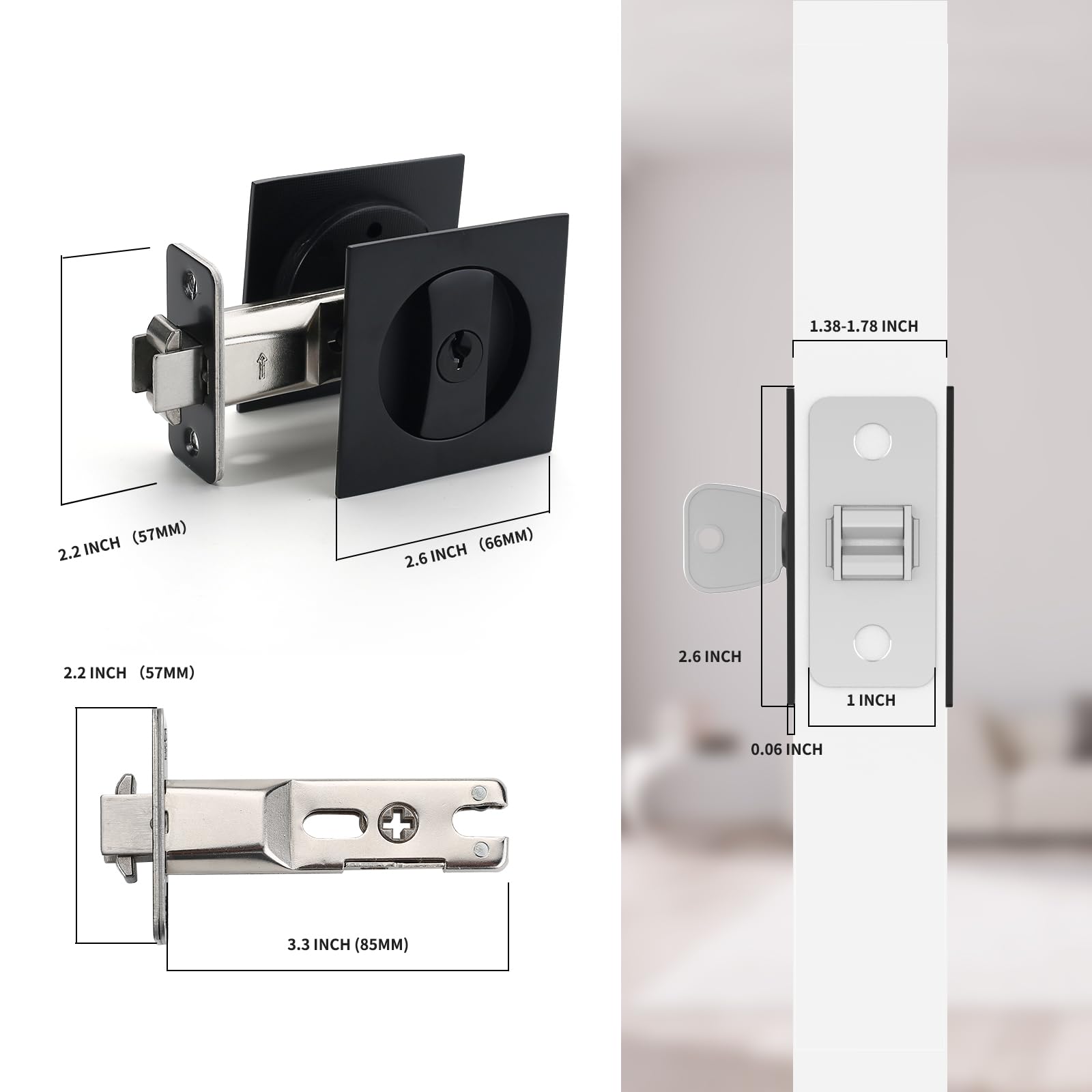 Snapklik.com : Sliding Key Pocket Door Lock, Matte Black Pocket Door ...