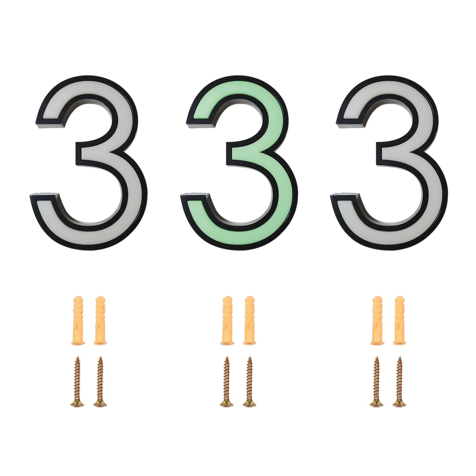Amazon.com: (3 Pack) 4.92" Number [3] Black Door Sign, Glow in the Dark ...