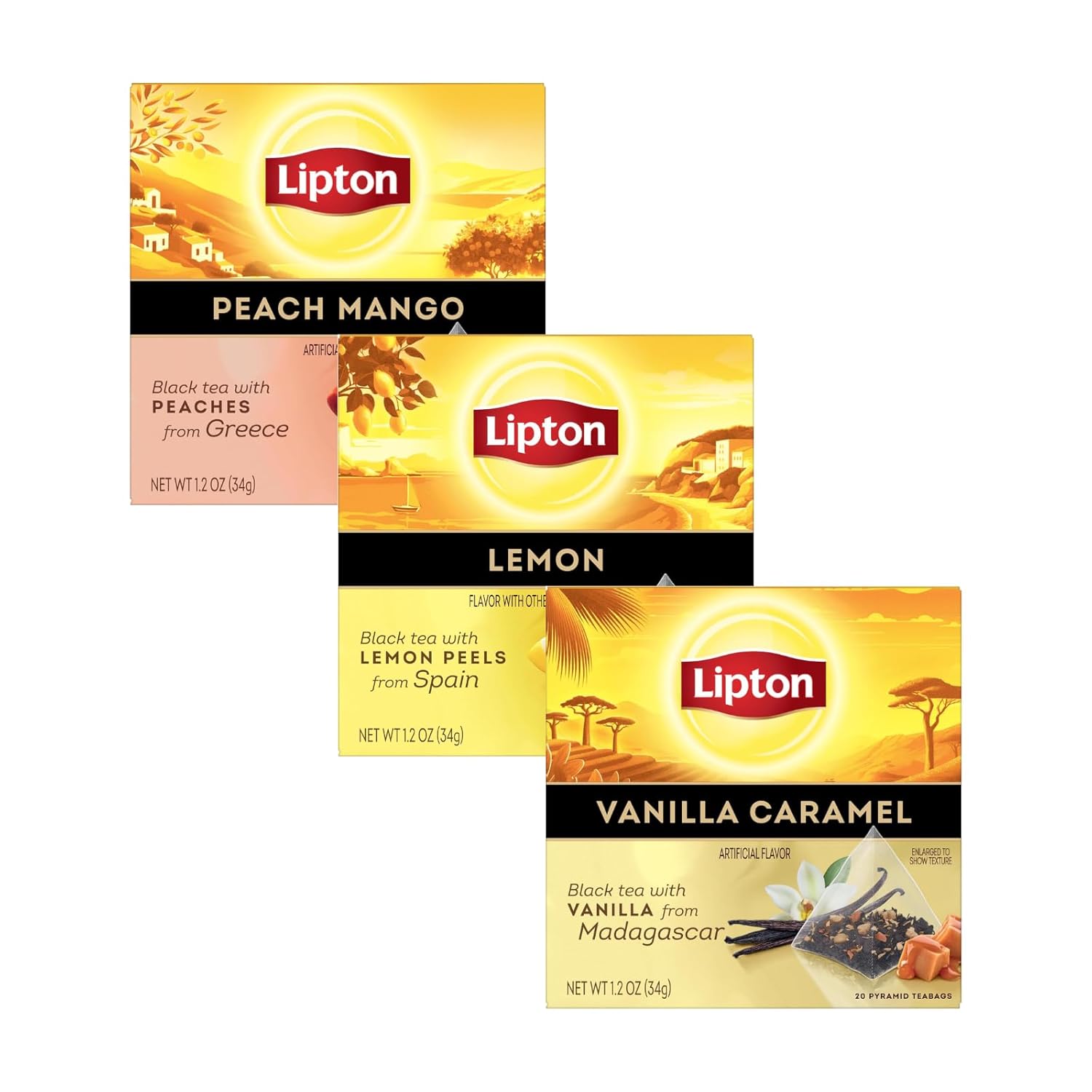Amazon.com : Lipton Peach Mango, Vanilla Caramel, & Lemon Black Tea 20 ...
