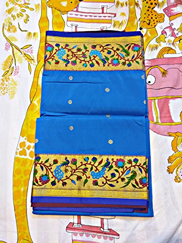 Buy Beautiful blue ( chintamani ) silk ( yeola ) paithani.. at Amazon.in