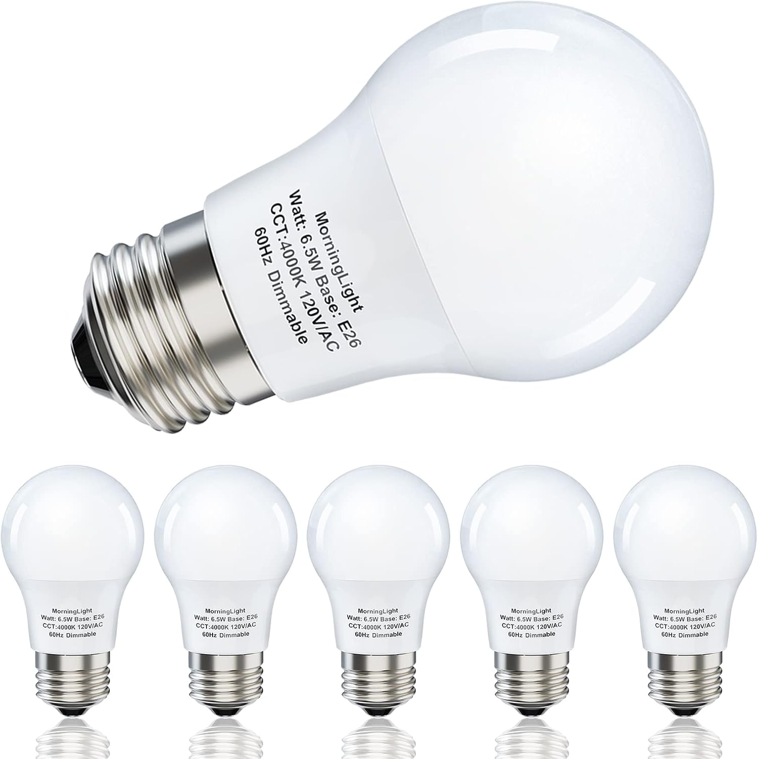 MorningLight 6 Pack A15 LED Bulbs Dimmable, 60Watt Equivalent, Neutral ...