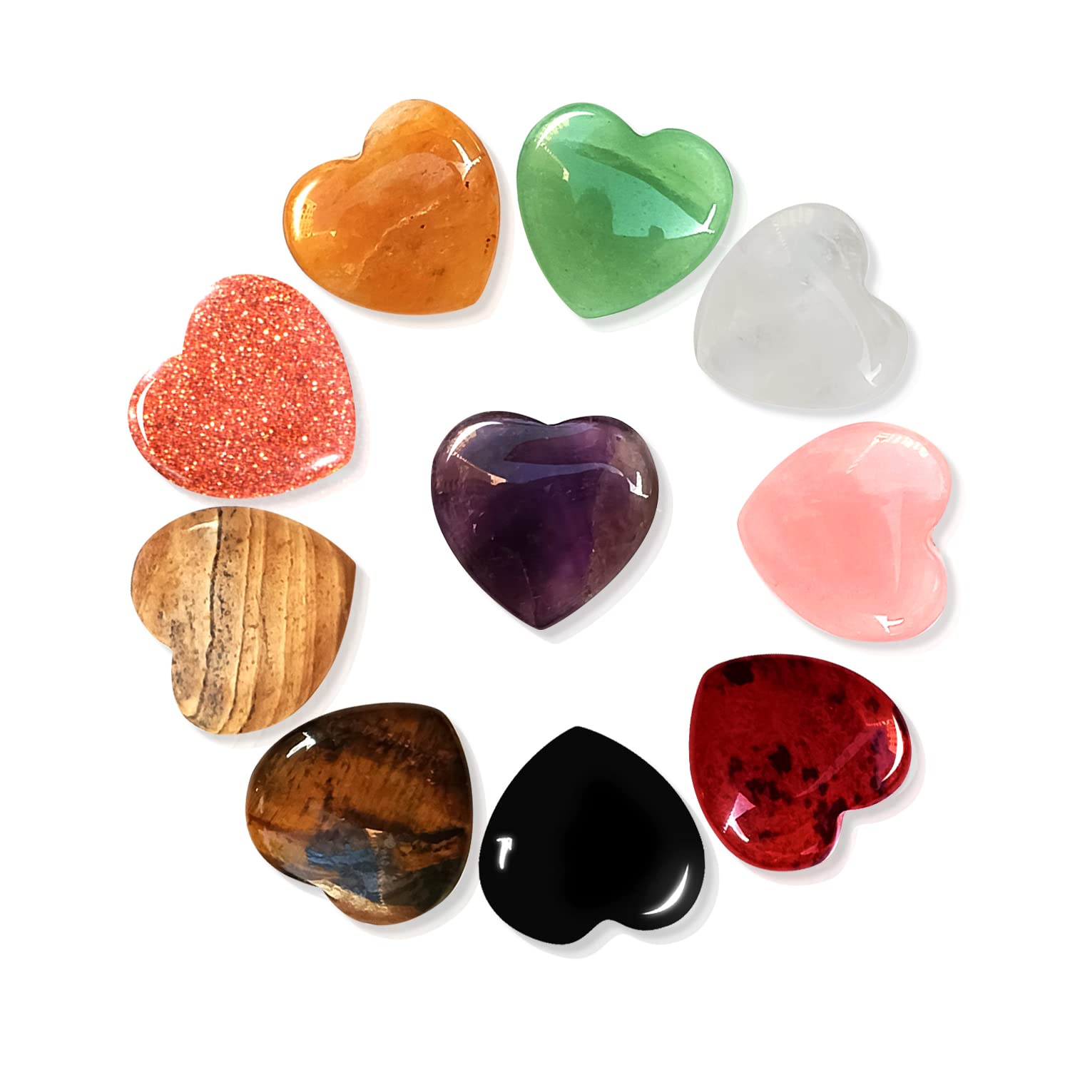 10 PCS Healing Crystals Bulk Natural Stone Heart Shape Amethyst Rose ...