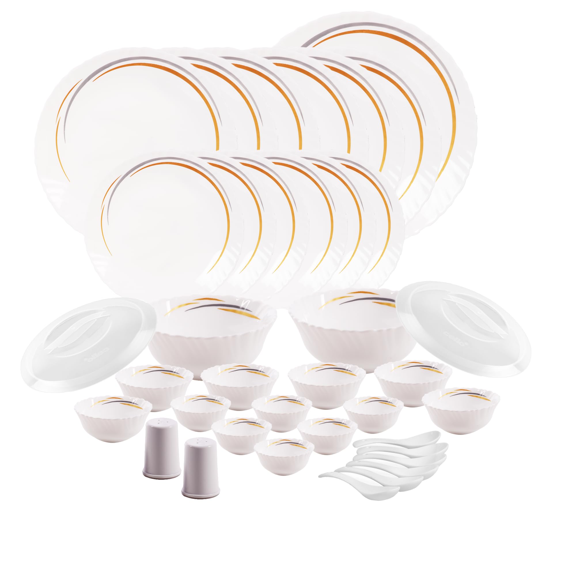Cello Opalware Dazzle Golden Arc Dinner Set - Pack of 37 Pcs : Amazon ...