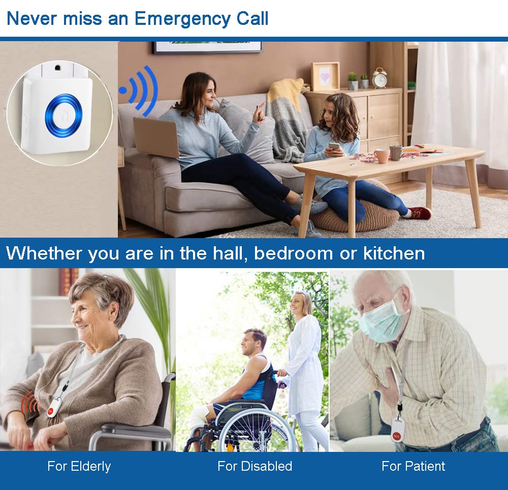 Snapklik.com : Caregiver Pager Wireless Call Button Nurse Alert System ...