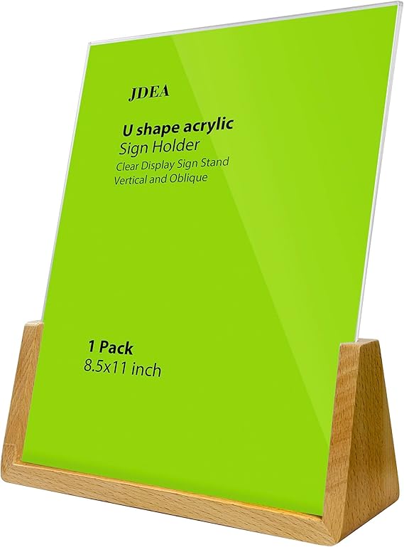 Amazon.com: Jdea U-shaped Acrylic Sign Holder with Wood Base Menu ...