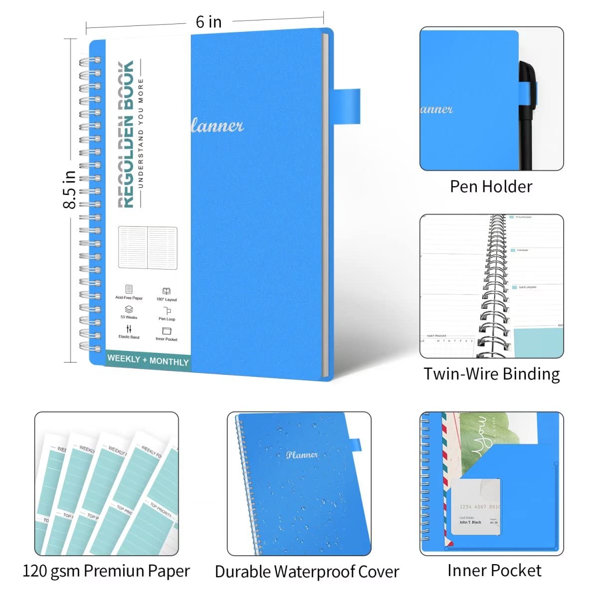 Weekly Monthly Planner Undated, Regolden-Book Medium Weekly Goals ...