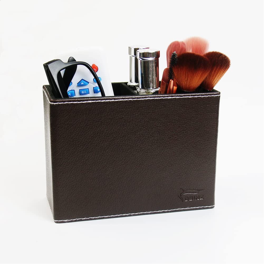 Amazon.com: Fosinz PU Leather Pen Holder for Desk Double Compartments ...