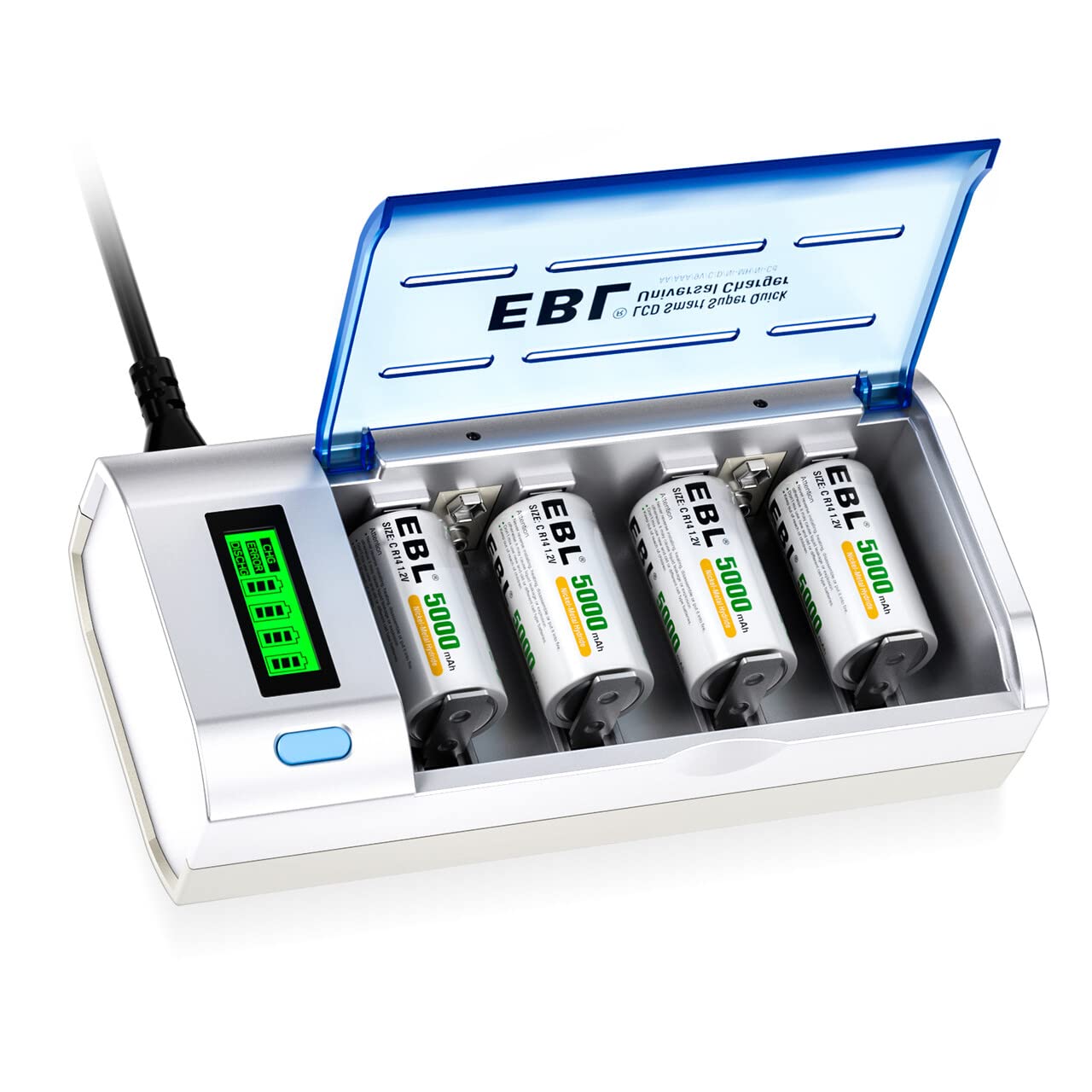 EBL C Cells Rechargeable Batteries 4 Pack with Smart Battery Charger ...