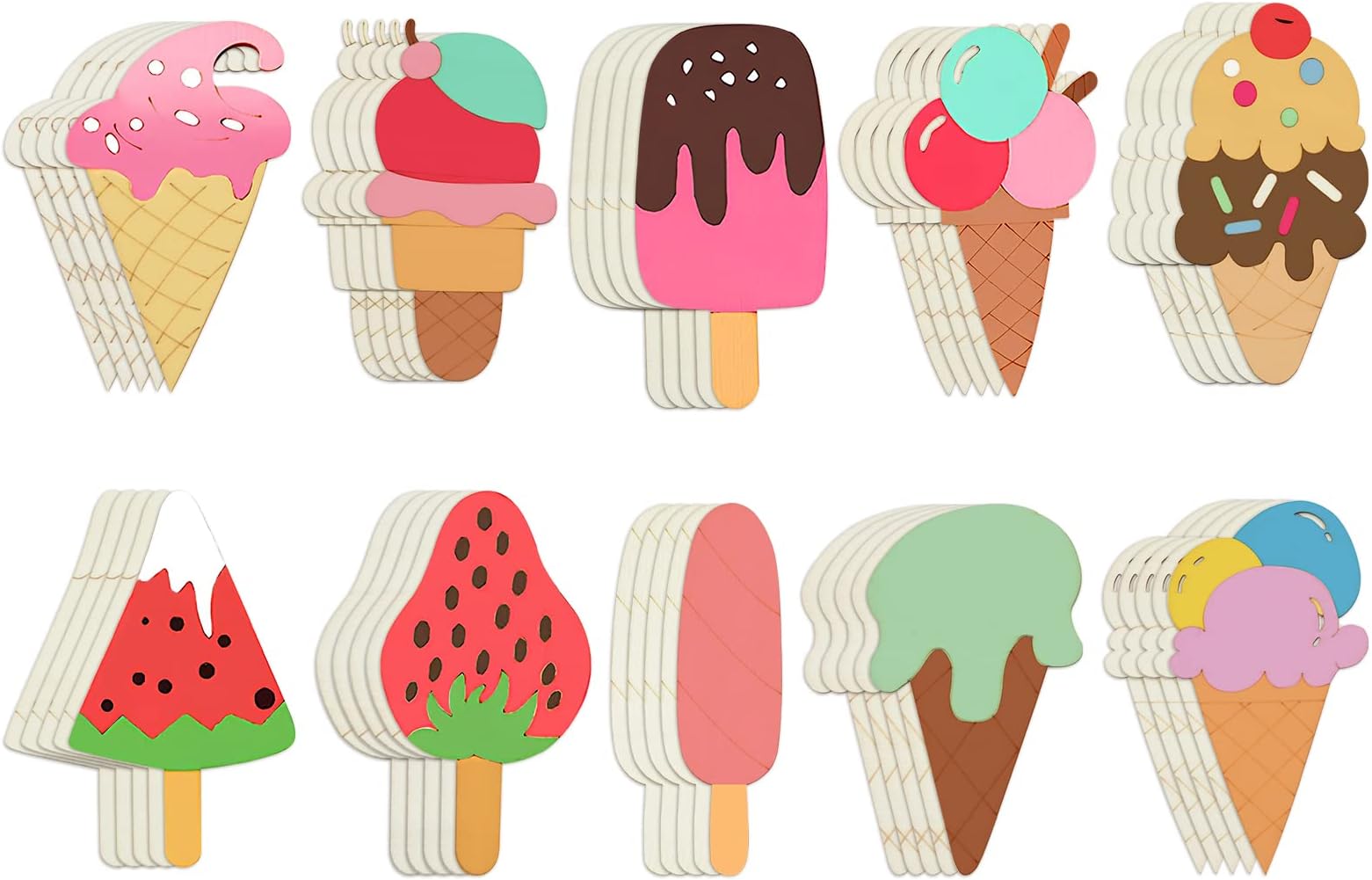 Amazon.com: AOCEAN 80 Pcs Unfinished Wooden Ice Cream Cutouts Ornaments ...