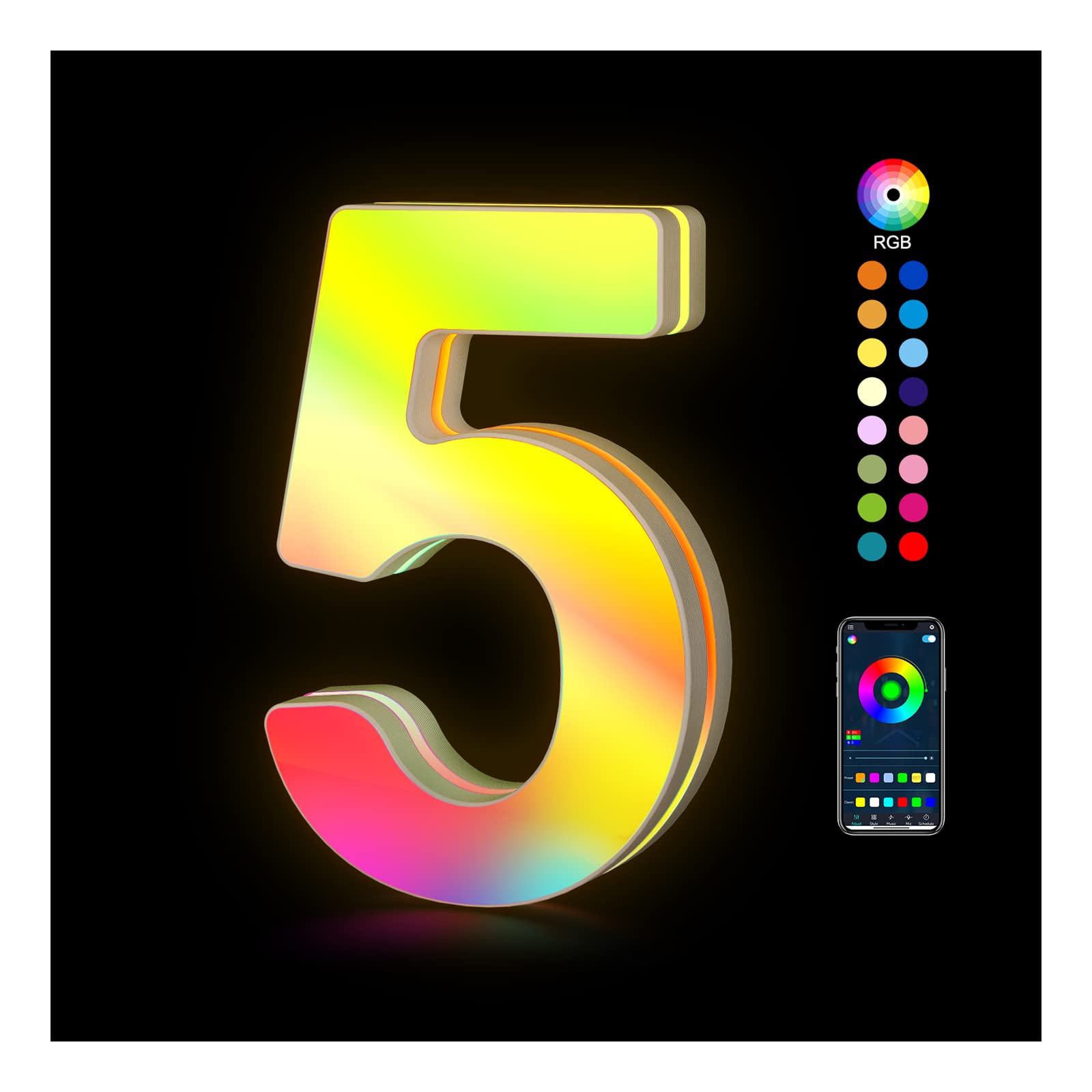 OJQ LED Letter RGB Sign Lights - Lighted Letter Glitter Alphabet Music ...