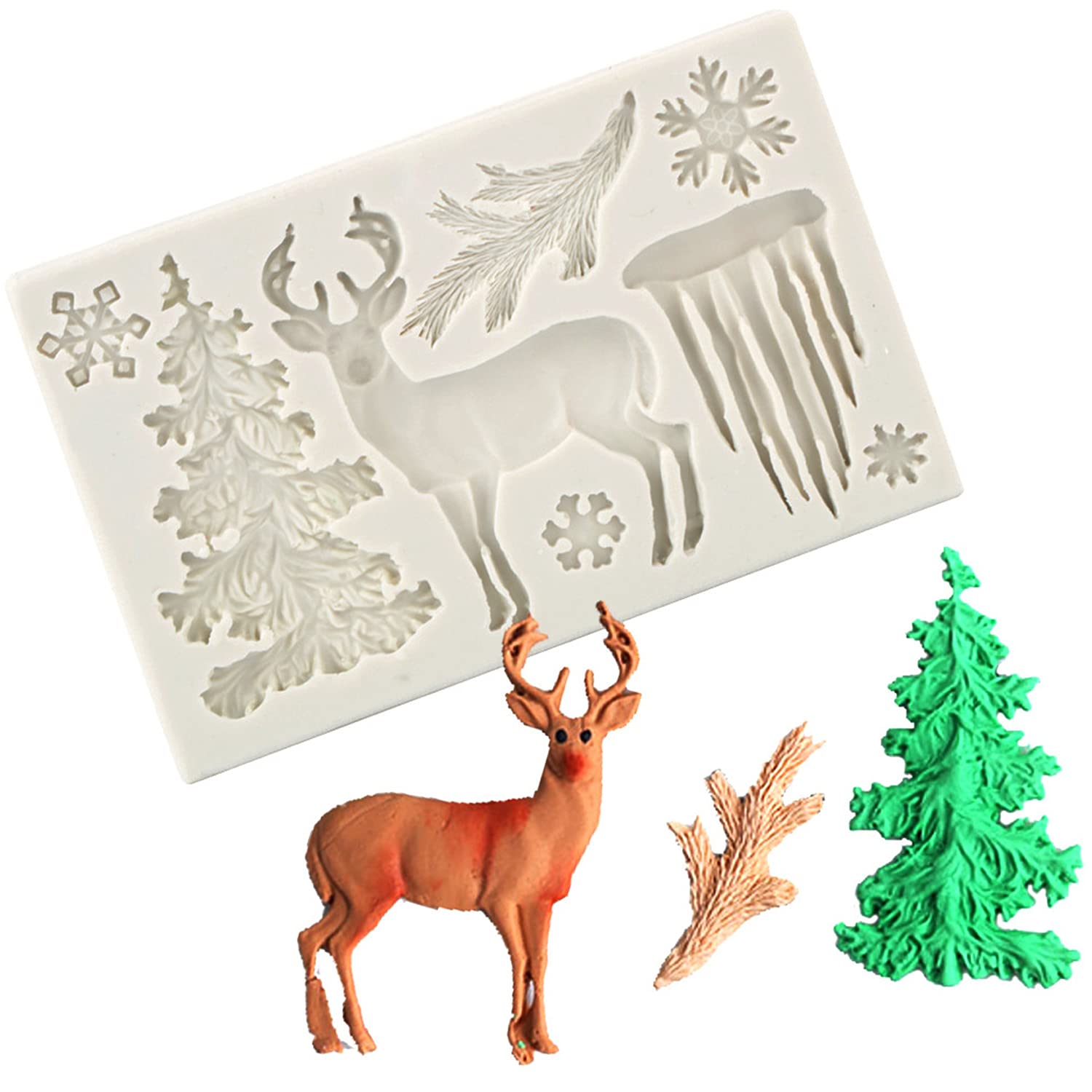 Amazon.com: Serlife Silicone Molds Christmas Tree Elk Snowflake Icicle ...