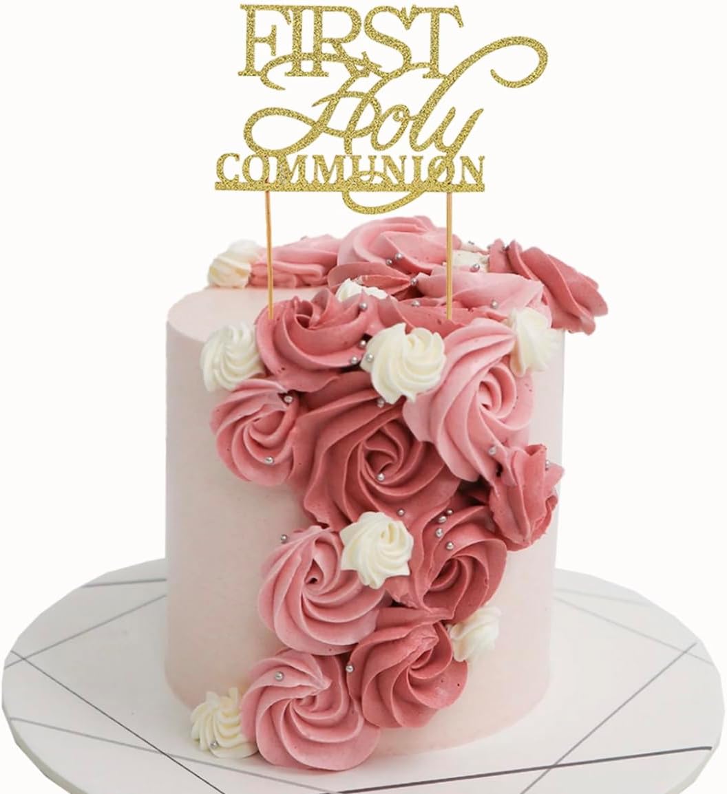FAAA Holy Communion Cake Topper, Glitter Gold, 1 Count, 1 Piece, Cake ...