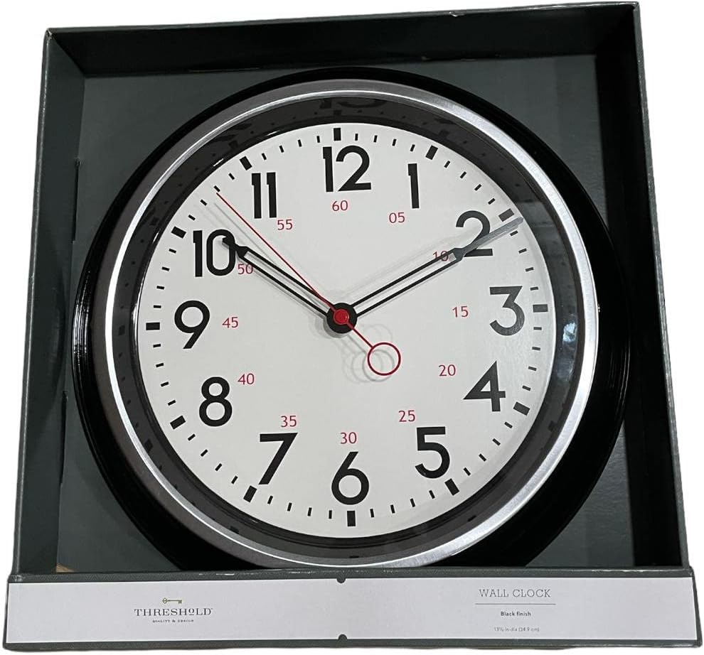 Amazon.com: threshold Schoolhouse 14" Wall Clock, Black - Round Shape ...