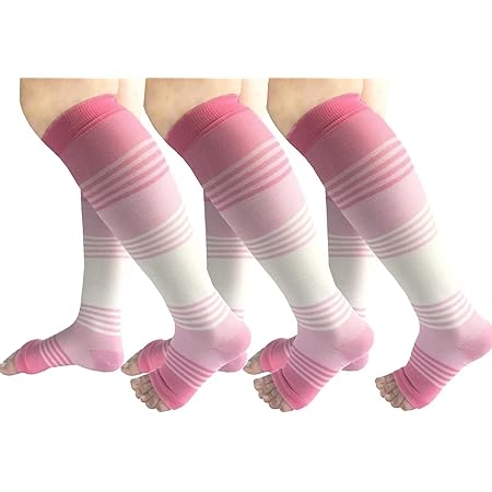 Amazon.com: Open Toe Compression Socks 3 Pairs 20-25mmHg Toeless ...