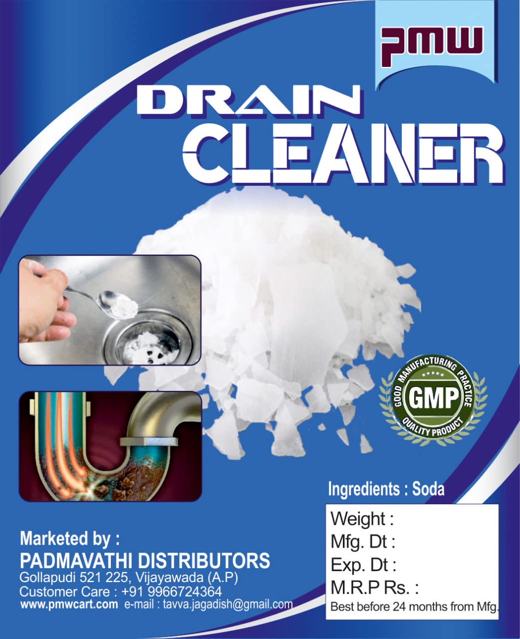 PMW - Drain Cleaner - Flakes (Dry Flakes) to Clear Clogged Drains ...