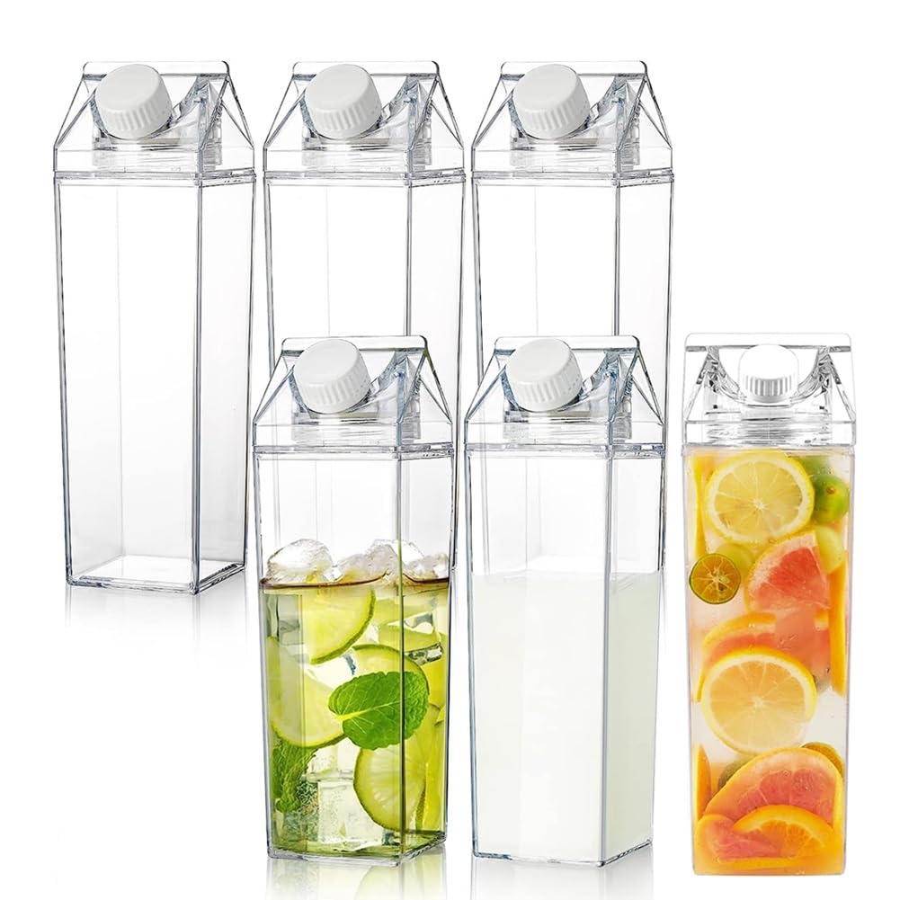 Amazon.com: 6 Pack Milk Carton Water Bottles 34oz/1000ml Leak Proof ...