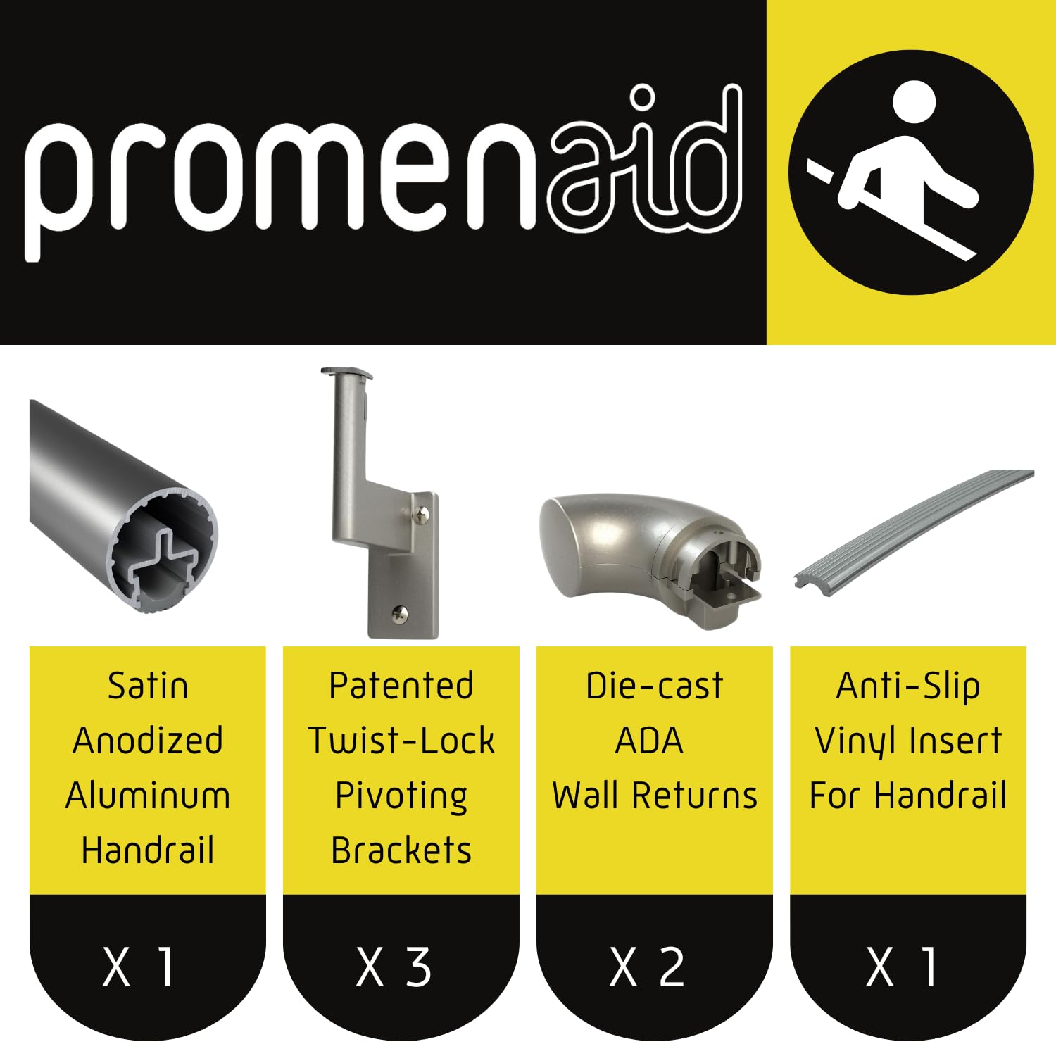 Snapklik.com : Promenaid 4ft ADA Handrail Kit - Champagne - Complete ...