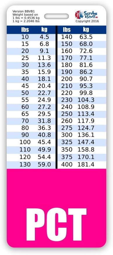 PCT Badge Buddy Vertical w/Height & Weight Conversion Charts (Oversized ...