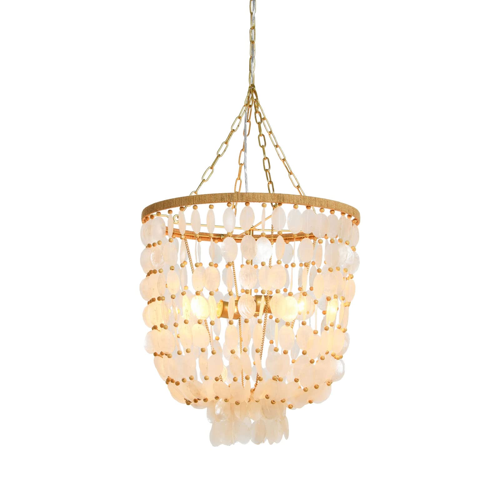 Aero Snail 20" Round Capiz Chandelier 2-Light Handmade Wood Beaded ...