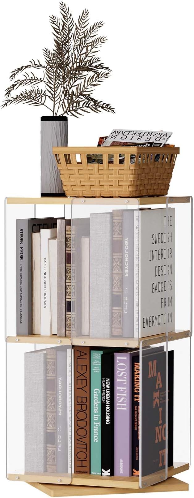 Amazon.com: uyoyous 2-Tier Rotating Bookshelf 24 in 360° Display ...