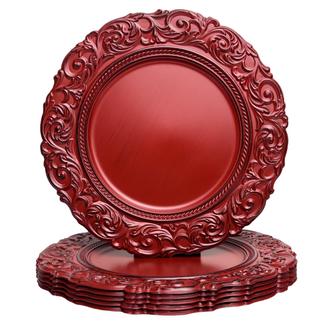 Amazon.com | Umisriro Antique Red Charger Plates Embossed Rim, 13 Inch ...