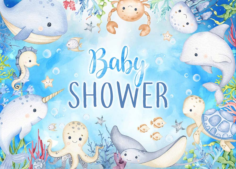 Sea Creatures Baby Shower Clip Art Ocean Set With Cartoon Sea Animals