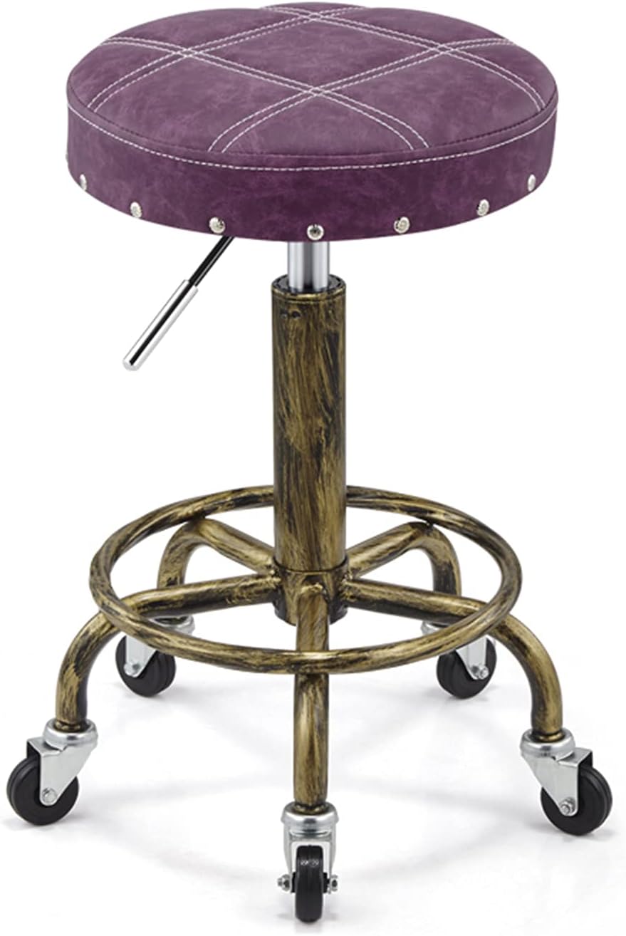 Amazon.com: PU Leather Round Swivel Stool with Retro Foot Rest Base ...