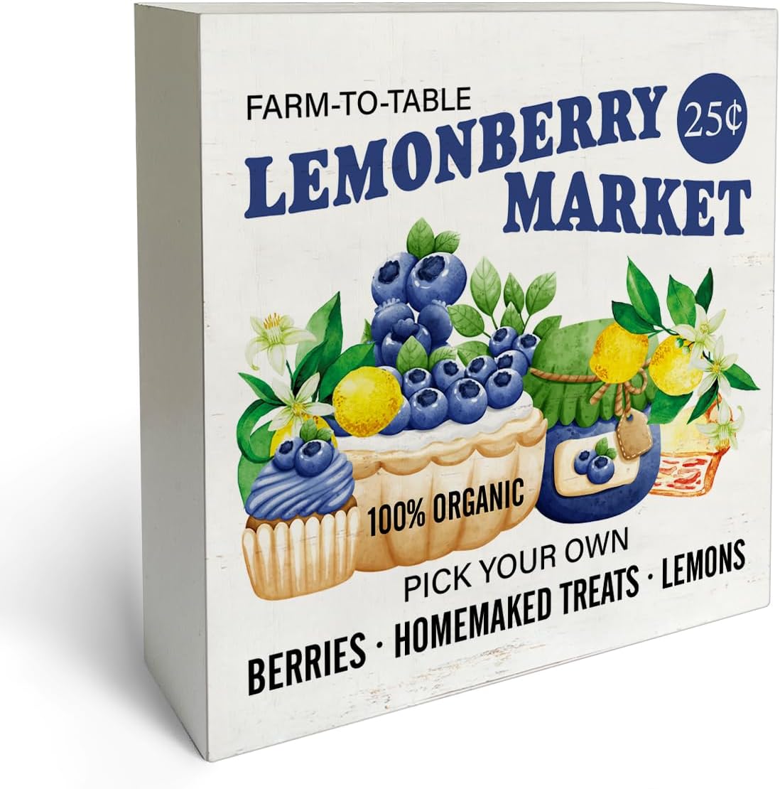 Amazon.com: Rustic Farmhouse Style Lemon Blueberry Box Sign Wood Desk ...