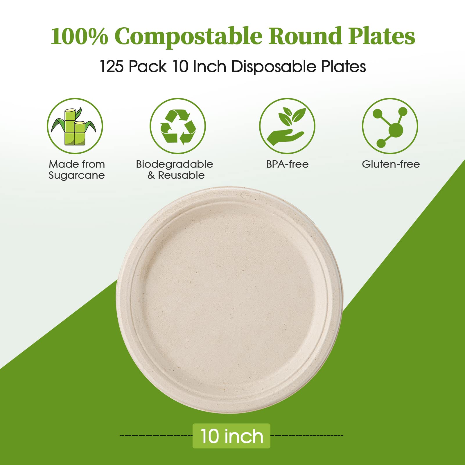 Snapklik.com : 100% Compostable 10 Inch Paper Plates, 125 Pack Heavy ...