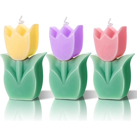 Amazon.com: 3 Pcs Flower Shaped Candles Tulip Candles Aesthetic Cool ...