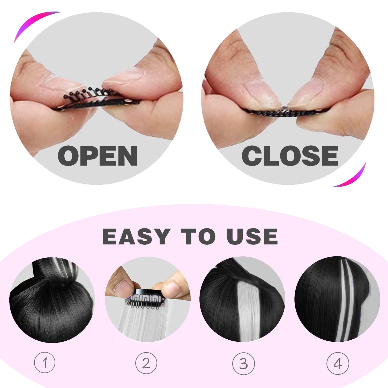 Snapklik.com : 12 PCS White Hair Extensions Clip In, Colored Party ...