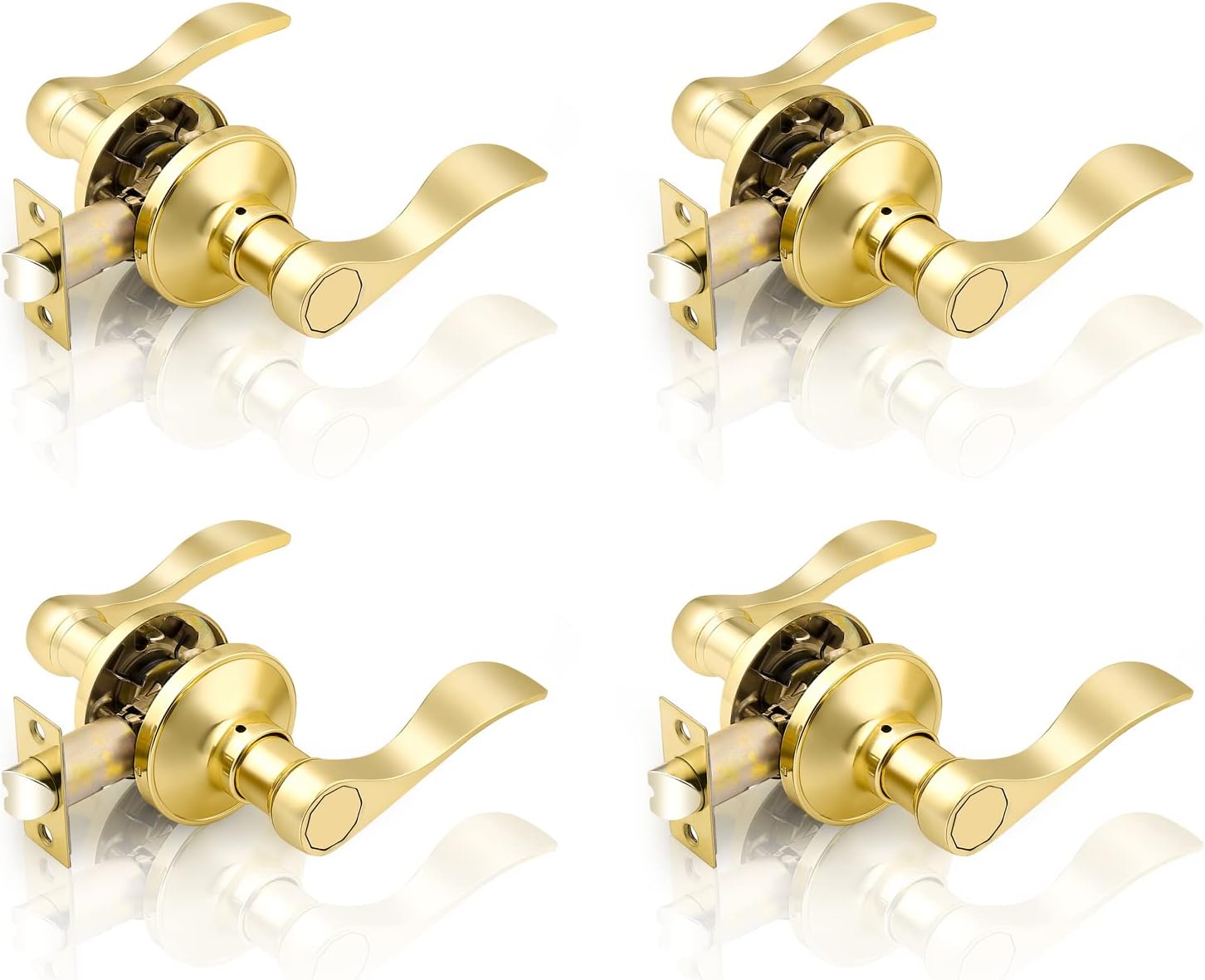 Gobrico 4 Pack Polished Brass Door Handles Keyless Closet Hall Door ...