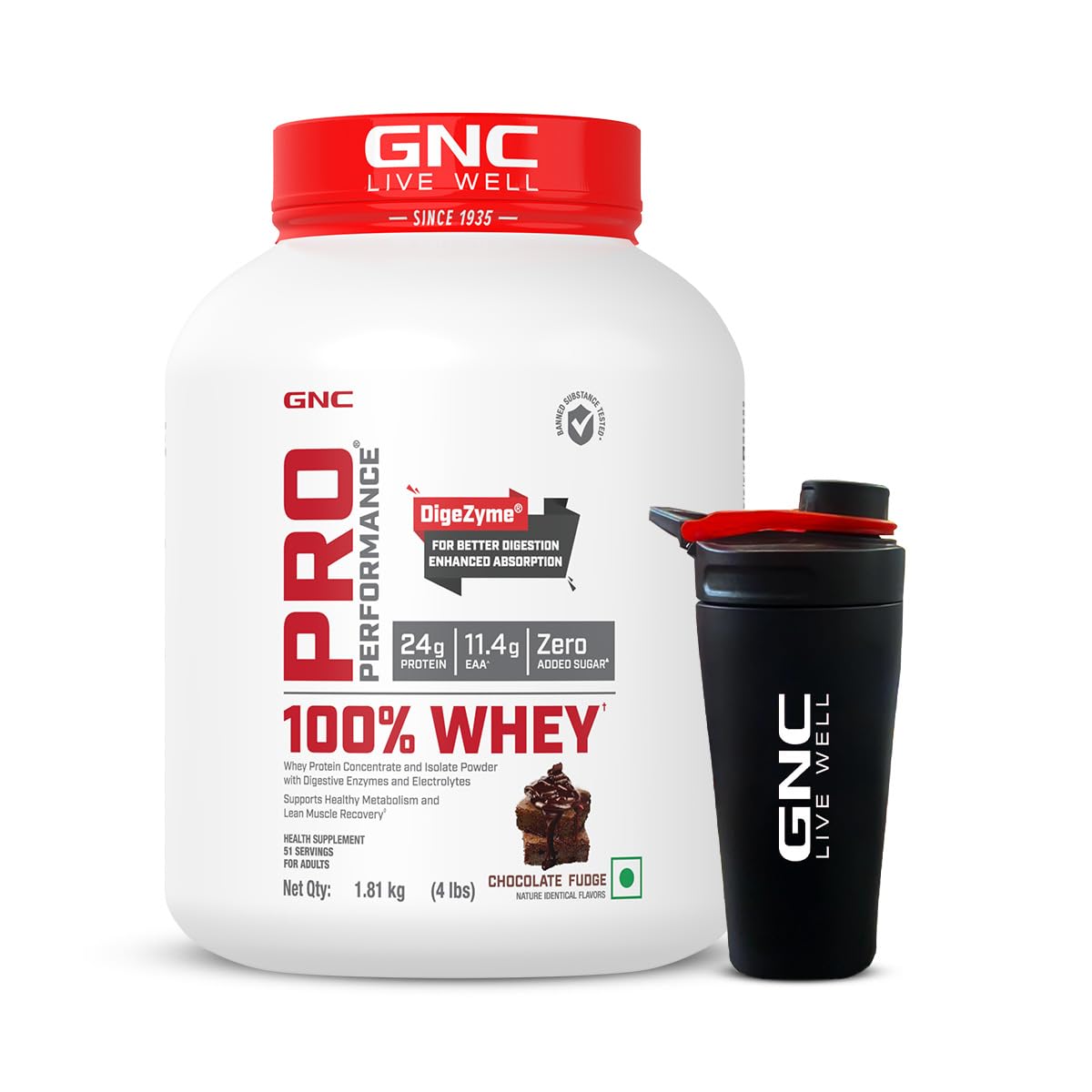GNC Pro Performance 100% Whey Protein Powder & Steel Shaker (Chocolate ...