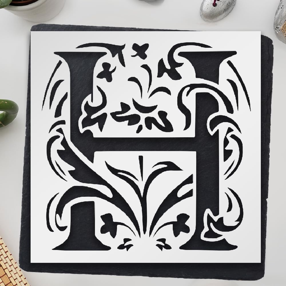 Amazon.com: Flower Monogram Tall Letter H Stencil for Painting on Wood ...