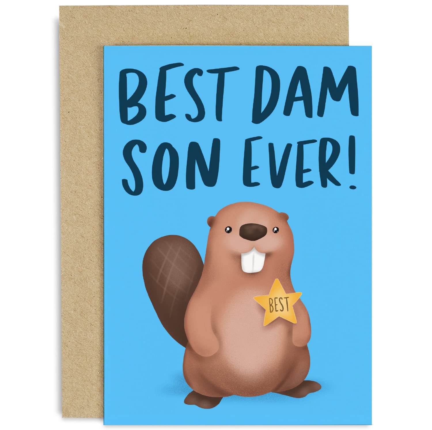 Amazon.com : Old English Co. Best Dam Son Ever Birthday Greeting Card - Beaver Pun Funny ...