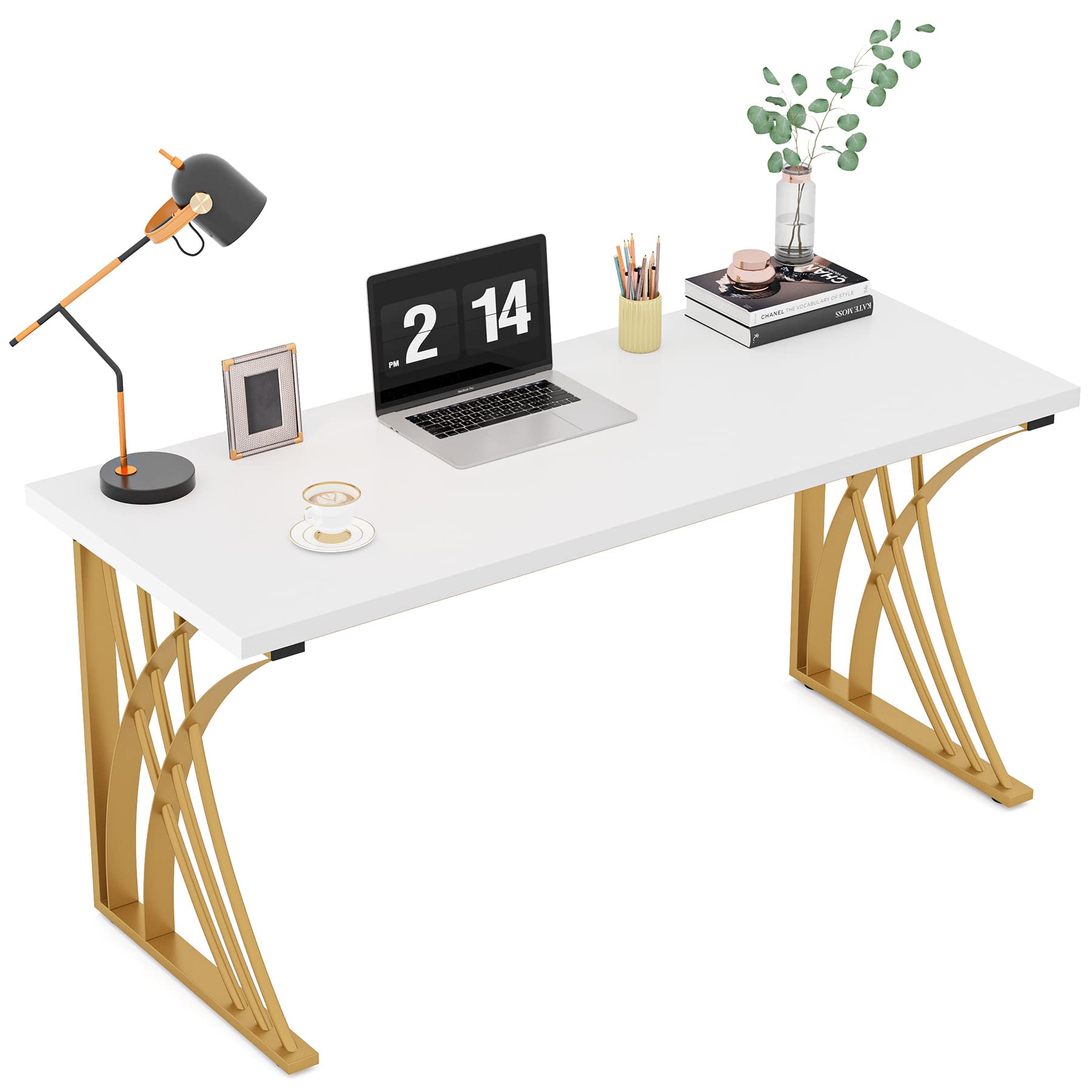 Amazon.com: LITTLE TREE 55’’ Large Modern Computer Desk, White & Gold ...