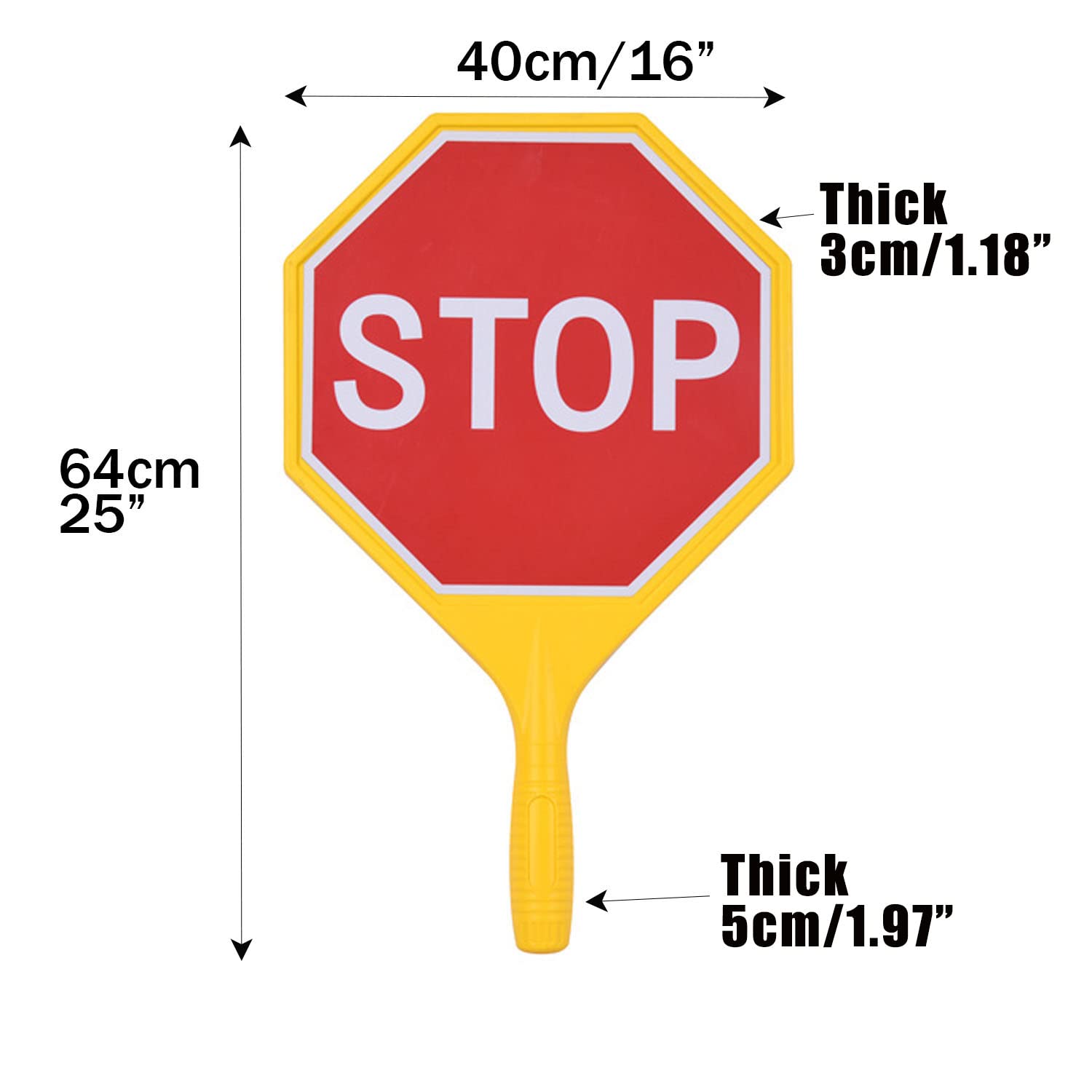 Large 25" Plastic Handle Stop Sign 1Pack Yellow STOP SLOW Sign Double ...
