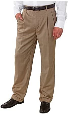Kirkland Mens Pleated Italian Wool Dress Slacks -Tan Herringbone ...